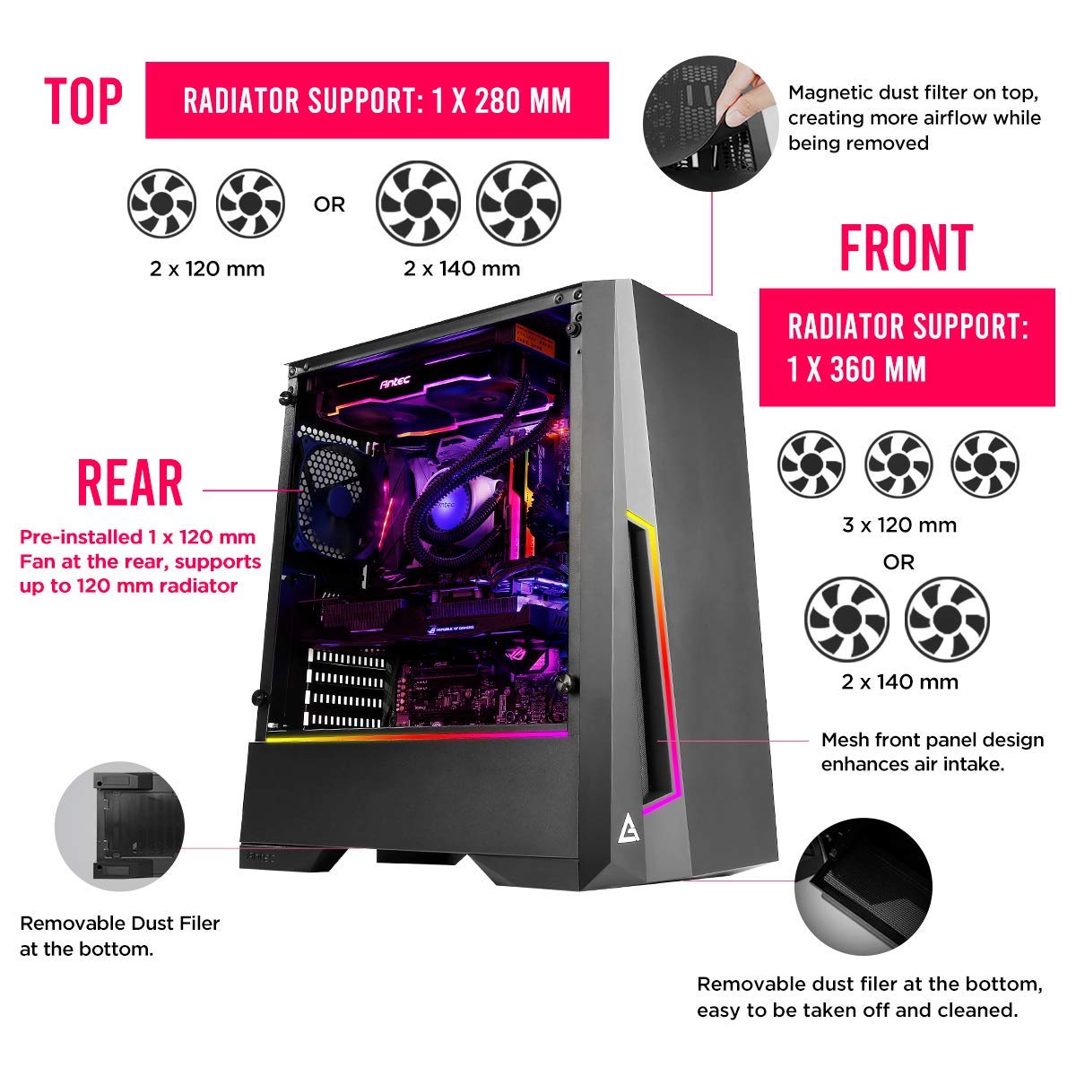 Antec Dark Phantom DP501 ATX Mid Tower Gaming Case/ARGB Motherboard Sync/Tempered Glass