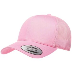 yupoong 6606 curved bill trucker mesh snapback hat with nosweat hat liner (pink, 1)