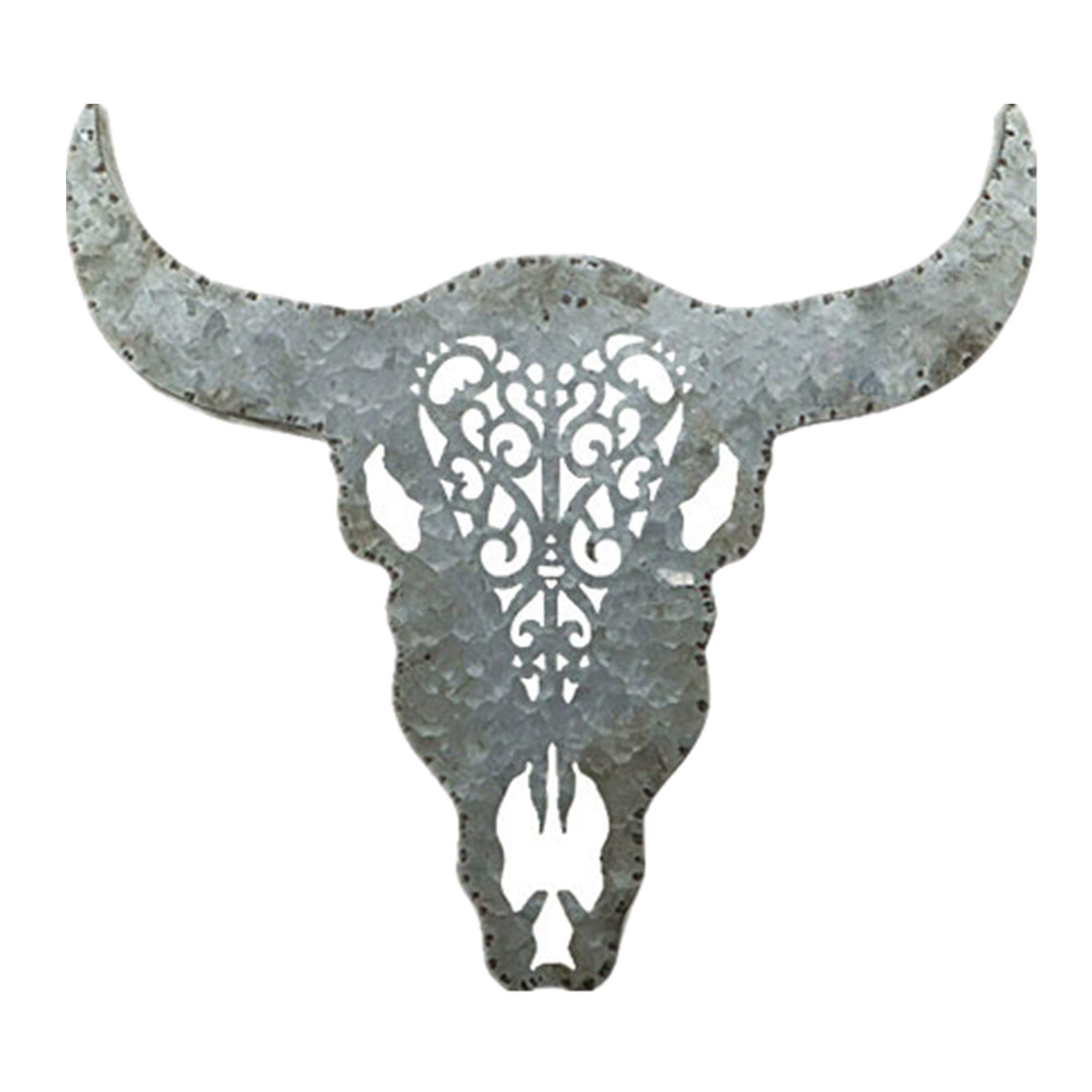 PARISLOFT Metal Galvanized Bull Skull Head Wall Decor 3D Faux Cow Skull Sculpture Decoration,Rustic Wall Decor 20''x1.1''x18''