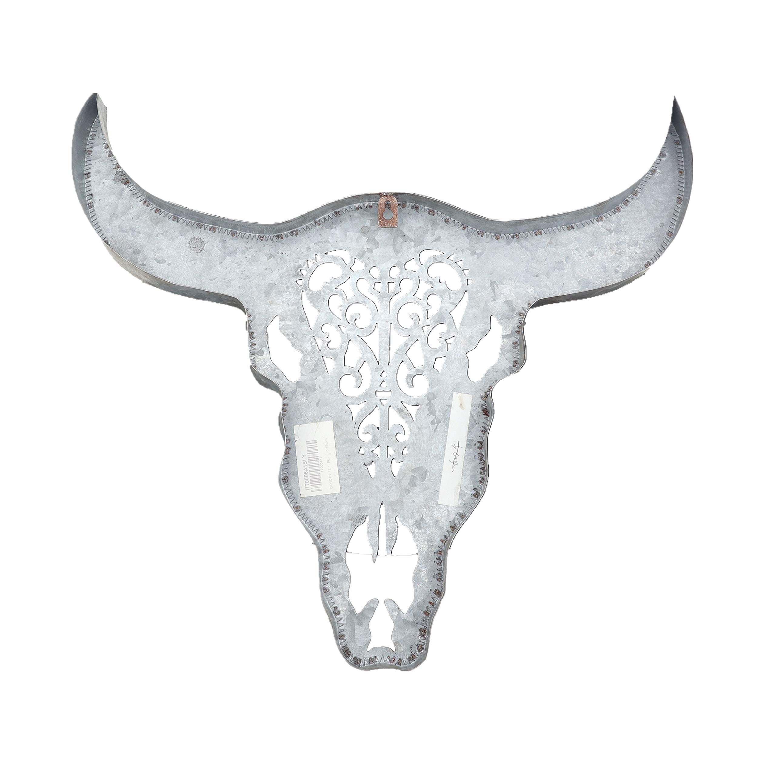 PARISLOFT Metal Galvanized Bull Skull Head Wall Decor 3D Faux Cow Skull Sculpture Decoration,Rustic Wall Decor 20''x1.1''x18''