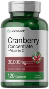 horbäach cranberry concentrate extract pills + vitamin c | 30,000mg | 120 capsules | triple strength ultimate potency formula | non-gmo and gluten free supplement