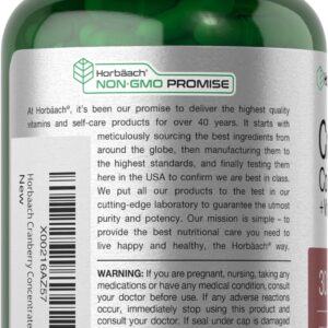 Horbäach Cranberry Concentrate Extract Pills + Vitamin C | 30,000mg | 120 Capsules | Triple Strength Ultimate Potency Formula | Non-GMO and Gluten Free Supplement