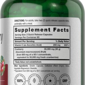 Horbäach Cranberry Concentrate Extract Pills + Vitamin C | 30,000mg | 120 Capsules | Triple Strength Ultimate Potency Formula | Non-GMO and Gluten Free Supplement