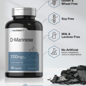 Horbäach D-Mannose | 2100mg | 120 Capsules | Highest Potency | Non-GMO & Gluten Free Supplement