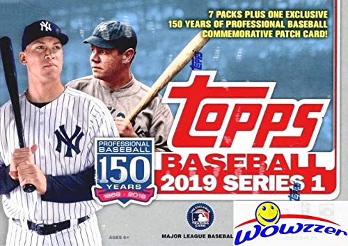 2019 Topps Series 1 MLB Baseball EXCLUSIVE Factory Sealed Retail Box with 98 Cards & SPECIAL MLB 150th Anniversary Commemorative PATCH! Loaded with Rookies & Inserts! Look for Autos & Relics! WOWZZER!