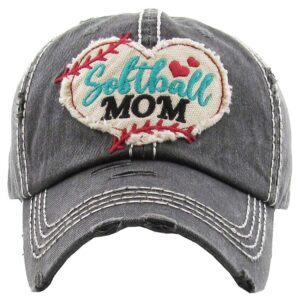 funky junque distressed baseball cap vintage dad hat - softball mom (black)