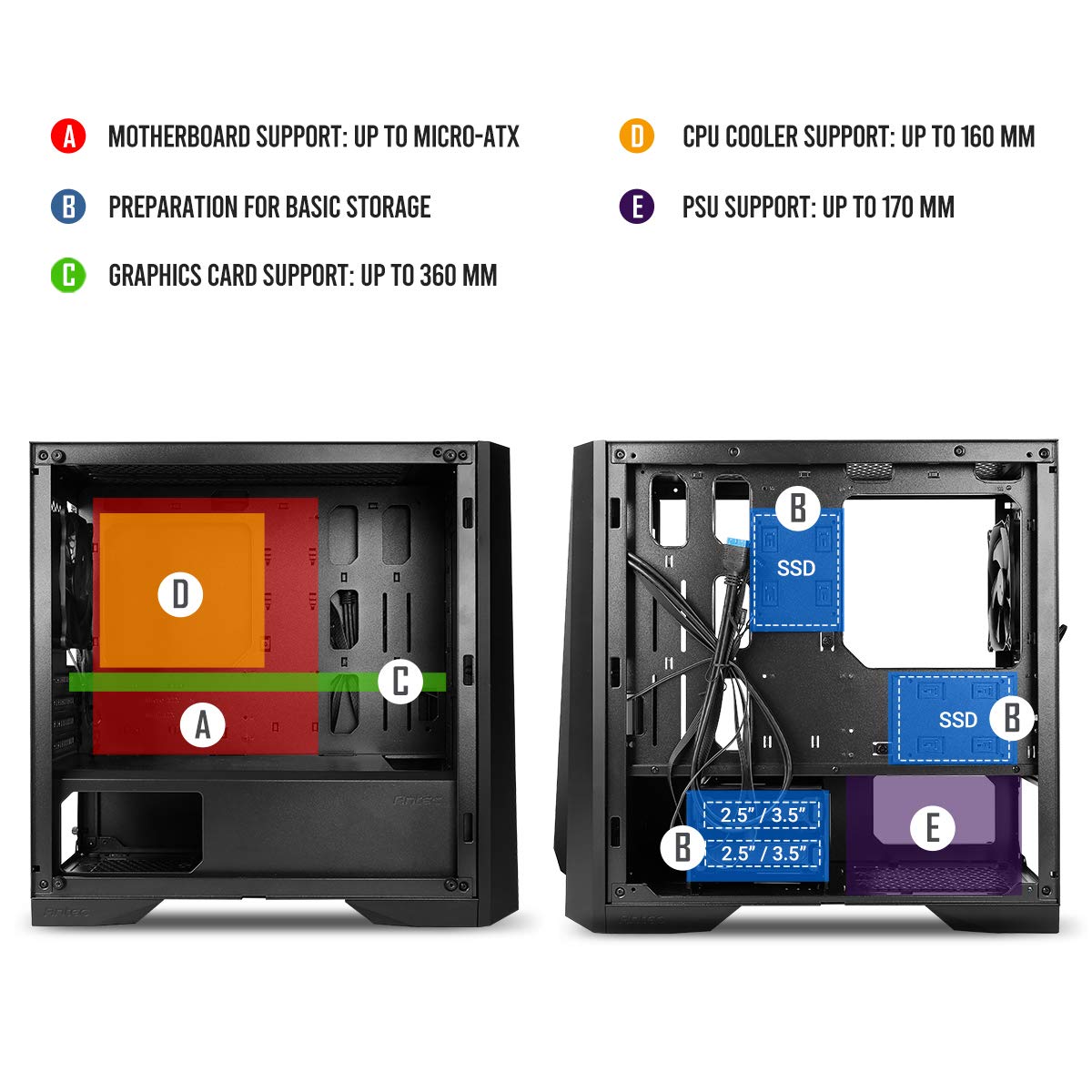 Antec Dapper Dark Phantom DP301M Black Steel/ARGB Lighting/Tempered Glass Side Panel Compact Micro-ATX Gaming Case