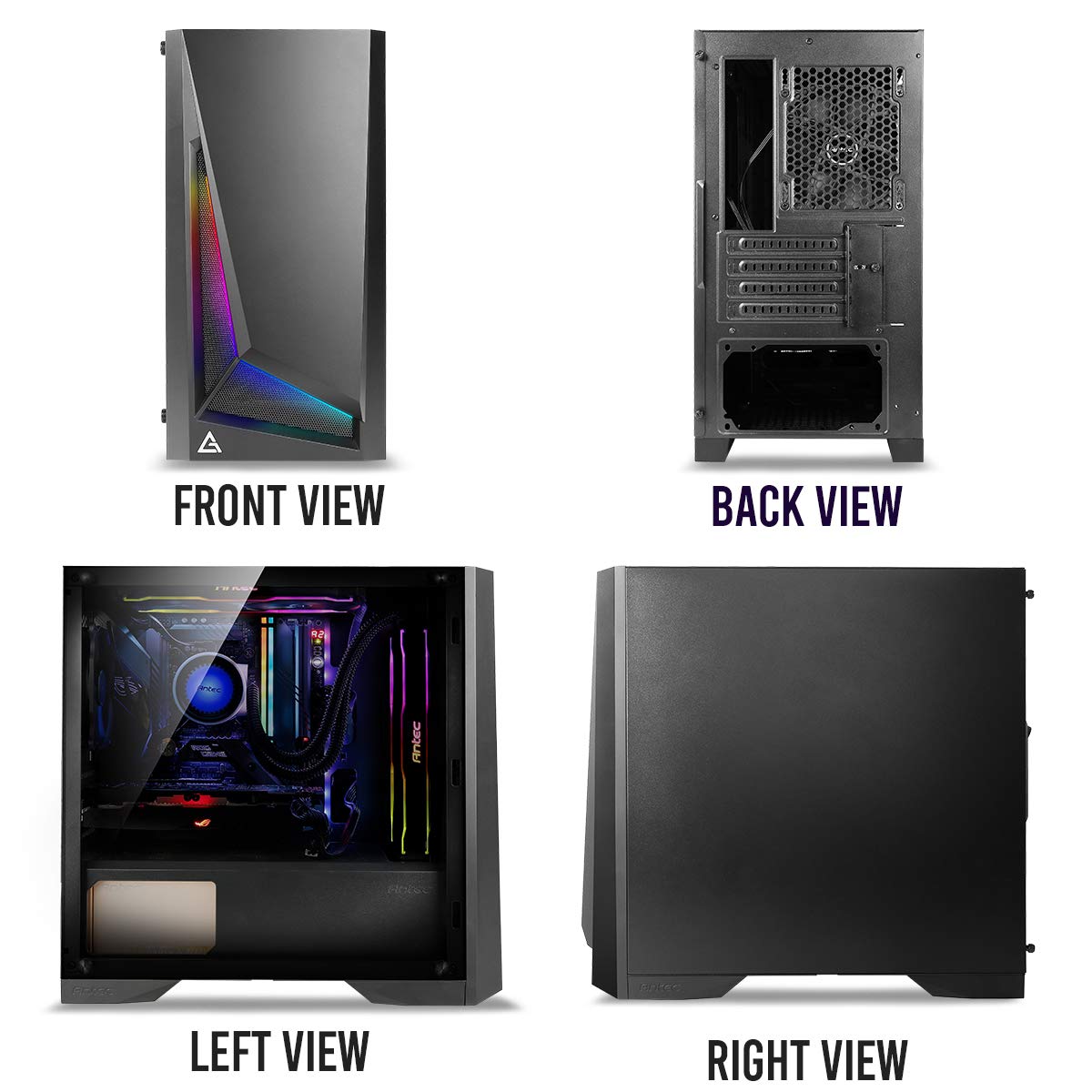 Antec Dapper Dark Phantom DP301M Black Steel/ARGB Lighting/Tempered Glass Side Panel Compact Micro-ATX Gaming Case