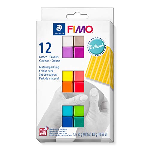 STAEDTLER 8023 C12-2 FIMO Soft Oven Hardening Modelling Clay 12 x 25 g Blocks - Brilliant Colours