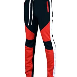 SCREENSHOTBRAND-P41901 Mens Activewear Premium Slim Fit Track Pants - Athletic Jogger Color Block Cut & Sew Sportswear Bottoms-Black-Medium