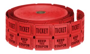 henry dots 50/50 raffle tickets double roll - 2000 ticket count per roll - easy tear away stubs for contact info - raffle drum tickets roll for drinks, carnival, chinese auction, events (red)