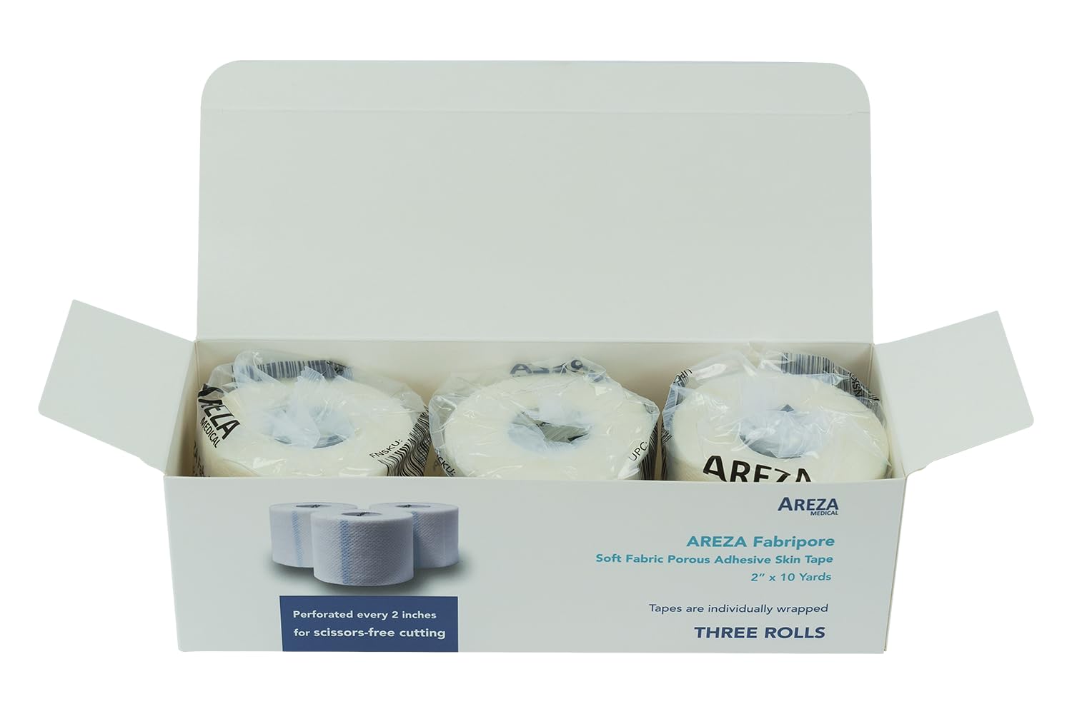 Areza Medical Surgical Tape Three Rolls Porous Skin Soft Fabric Cloth Adhesive Tape 2" x 10 Yards