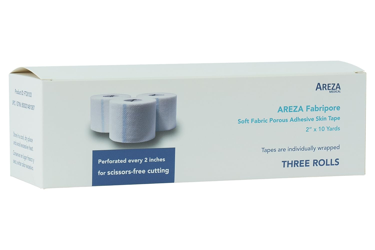 Areza Medical Surgical Tape Three Rolls Porous Skin Soft Fabric Cloth Adhesive Tape 2" x 10 Yards