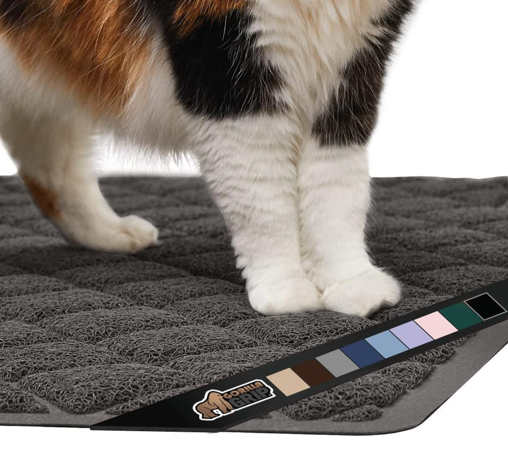 The Original Gorilla Grip Water Resistant Cat Litter Box Trapping Mat 35x23, Easy Clean, Textured Backing, Traps Mess, Cleaner Floors, Less Waste, Stays in Place for Cats, Soft on Paws, Charcoal