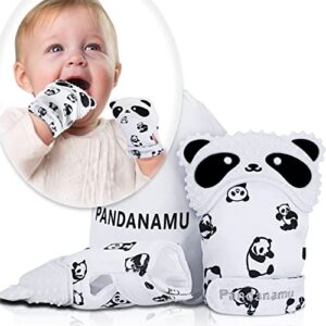 baby teething mitten bpa-free panda teething mitts teething toy infant teether with travel bag(1 pair)