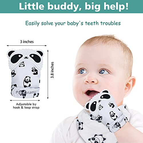 Baby Teething Mitten BPA-Free Panda Teething Mitts Teething Toy Infant Teether with Travel Bag(1 Pair)