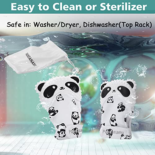 Baby Teething Mitten BPA-Free Panda Teething Mitts Teething Toy Infant Teether with Travel Bag(1 Pair)