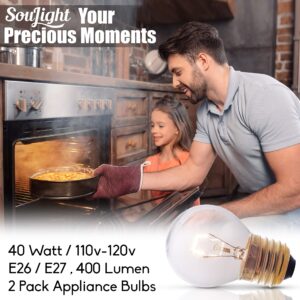 Oven Light Bulbs – 40 Watt Appliance Replacement Bulbs for Oven, Stove, Refrigerator, Microwave. High Temp G45 E26/E27 Socket. Standard Lead-Free Base - 400 Lumens – Warm White. 4 Pack