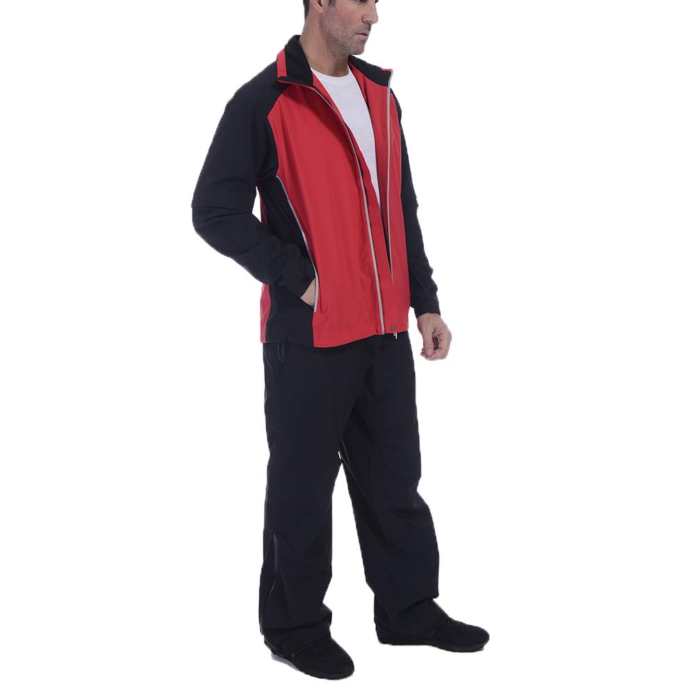 fit space Waterproof Golf Rain Suits for Men Performance Rain Jackets and Pants for All Sports (Red Full-zip, Large)