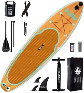 dama 10'6"x32"x6" inflatable paddle board, sup board, paddleboard w/camera seat, floating paddle, hand pump, board carrier, waterproof bag, drop stitch, traveling board for surfing