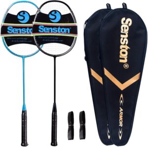 senston n80-2 pack badminton racquet, professional full carbon-fiber badminton rackets set with grip