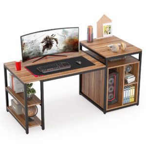 tribesigns extra large 70 inches computer desk with storage shelf, home office desk with printer stand & cabinet bookcase combo, writing pc table with space saving design,dark walnut