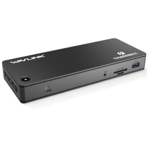 wavlink thunderbolt 3 docking station with 85w charging,2x thunderbolt 3 up to 40gb/s, display port up to 4k@60hz display,4x usb 3.0 ports, sd card slot, lan for mac/windows thunderbolt 3 laptops pc