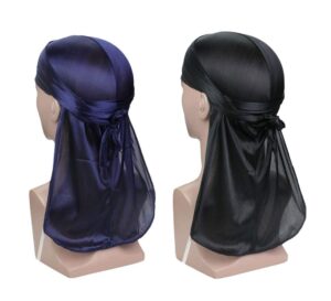 silky satin durags for men designer long tail beanies doo rags caps du-rags for women silk satin tie do rags cap for waves 2 pack