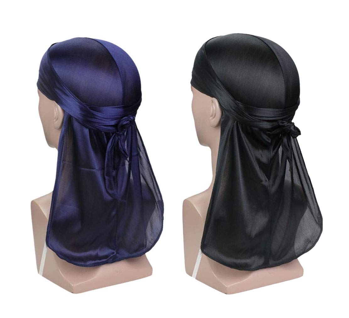 Silky Satin Durags for Men Designer Long Tail Beanies Doo Rags Caps Du-Rags for Women Silk Satin Tie Do Rags Cap for Waves 2 Pack