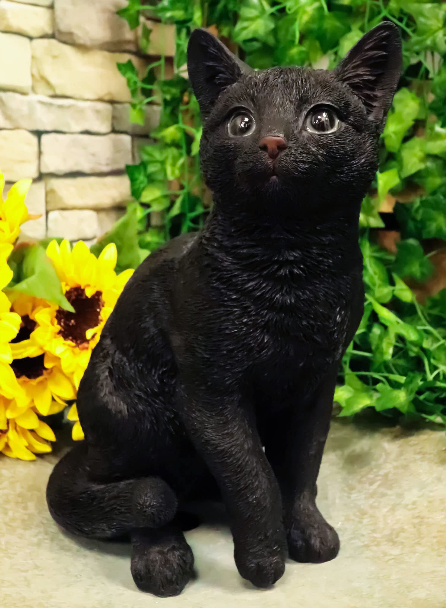 Ebros Large Lifelike Pawing Mystical Black Cat Statue 11.75" Tall with Glass Eyes Hand Painted Realistic Feline Cat Figurine Crazy for Cats Decor Sculpture Home Decorations Pet Memorial