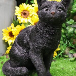 Ebros Large Lifelike Pawing Mystical Black Cat Statue 11.75" Tall with Glass Eyes Hand Painted Realistic Feline Cat Figurine Crazy for Cats Decor Sculpture Home Decorations Pet Memorial