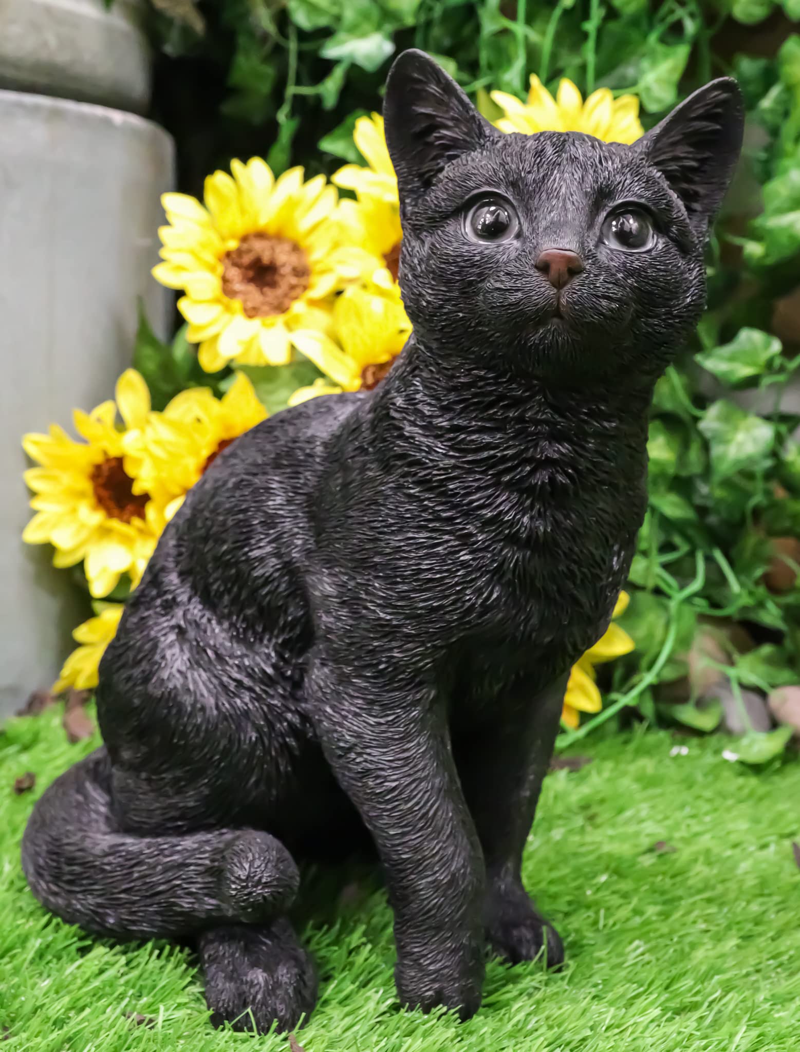 Ebros Large Lifelike Pawing Mystical Black Cat Statue 11.75" Tall with Glass Eyes Hand Painted Realistic Feline Cat Figurine Crazy for Cats Decor Sculpture Home Decorations Pet Memorial