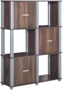 tangkula 3-tier bookshelf, 3-shelf bookcase with 3 drawers, book rack display storage organizer shelves storage shelf for home office decor (walnut)