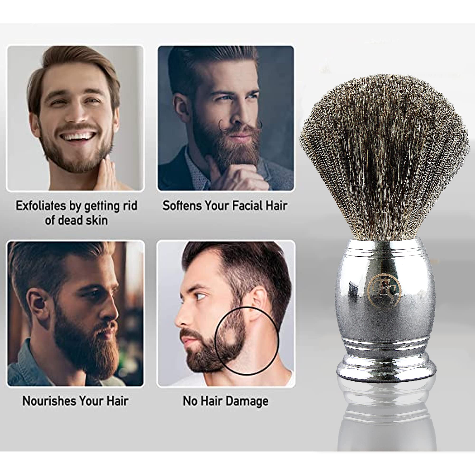 Shaving Brush for Men, Synthetic hair Chrome Metal Best Brush for Personal and Professional Shaving Hair Salon Tool Gifts for Friends, For Fathers Day (knot size 20mm)