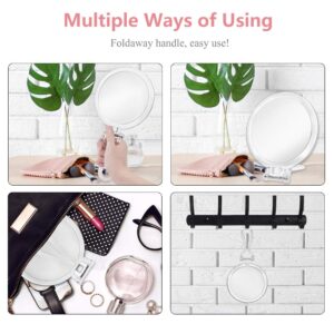 Cheftick Double Sided Hand Held Mirror - 1X & 7X Magnifying Travel Makeup Mirror with Adjustable Folding Handle, Portable, Transparent & Round (6")