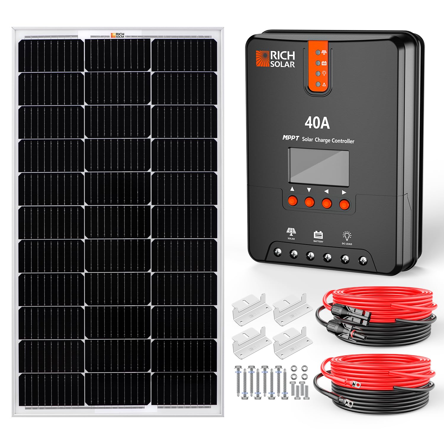 RICH SOLAR 100 Watts 12 Volts Monocrystalline Solar Starter Kit with 40A MPPT Charge Controller