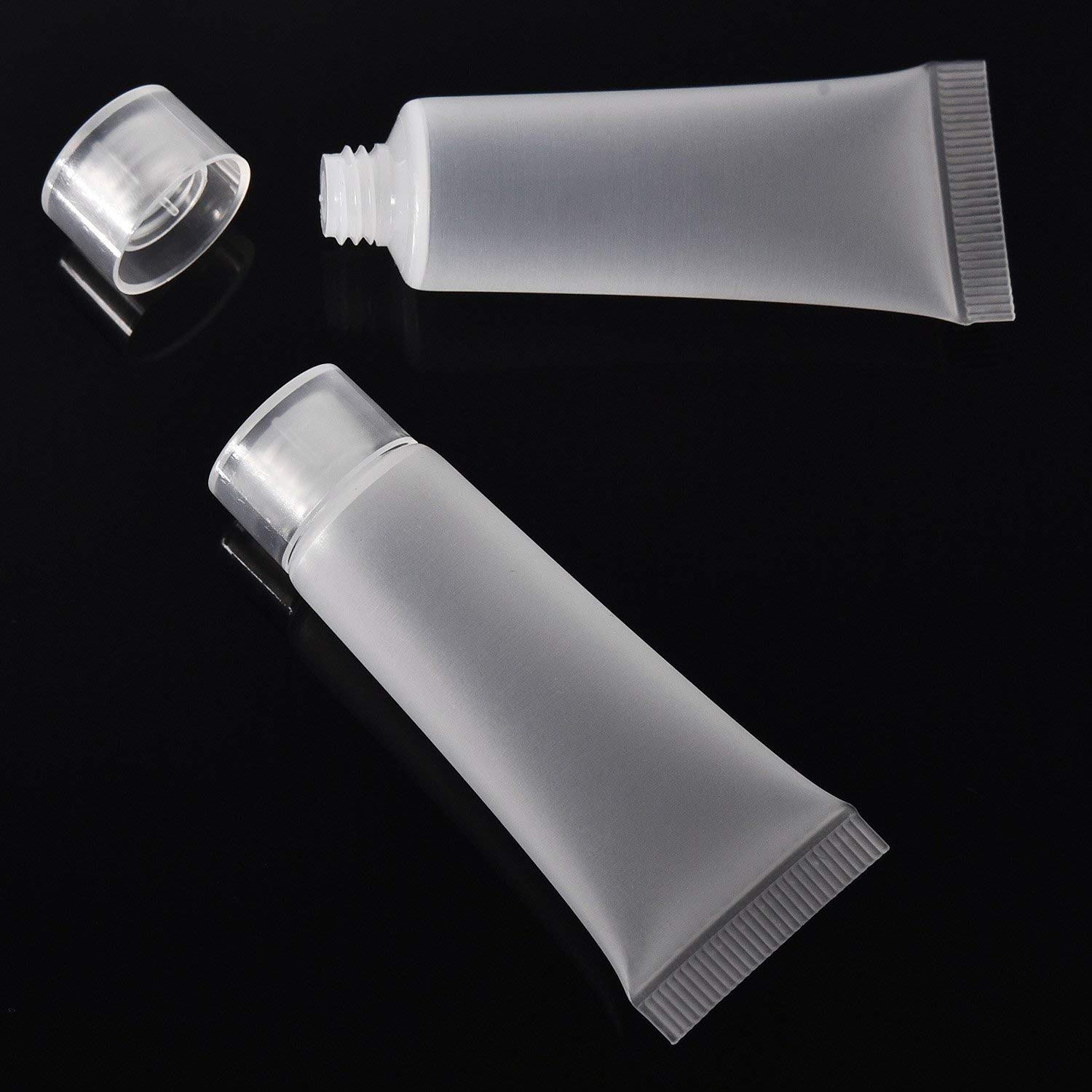 Mose Cafolo ~ 100pcs 10ml (0.34oz) Empty Cosmetic Tubes Toiletry Lotion Bottle with Screw Cover. Smooth, Polish White Plastic with Free Syringe as Gift!