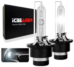 icbeamer 6000k d2s d2c d2r xenon hid direct plugin can replace 66040 66240 85122 oem headlight low beam light bulbs [diamond white] 2 pcs