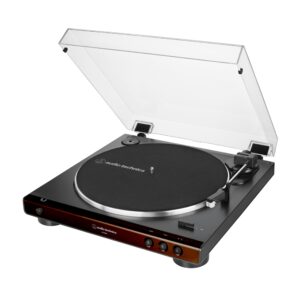 audio-technica at-lp60x-bw fully automatic belt-drive stereo turntable, hi-fi, 2 speed, dust cover, anti-resonance, die-cast aluminum platter brown