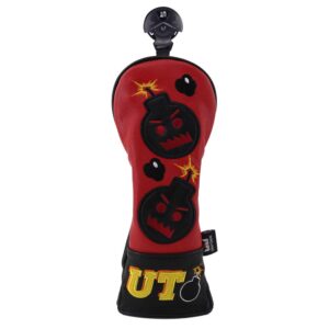 craftsman golf rescue hybrid headcover embroidery bomb, red and black pu leather golf head covers for hybrid (hybrid cover ut)