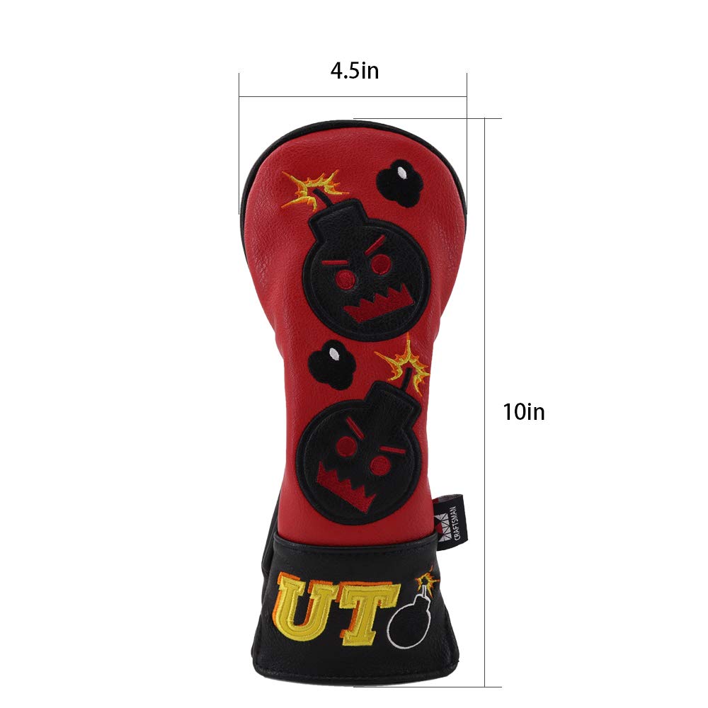 Craftsman Golf Rescue Hybrid Headcover Embroidery Bomb, Red and Black PU Leather Golf Head Covers for Hybrid (Hybrid Cover UT)