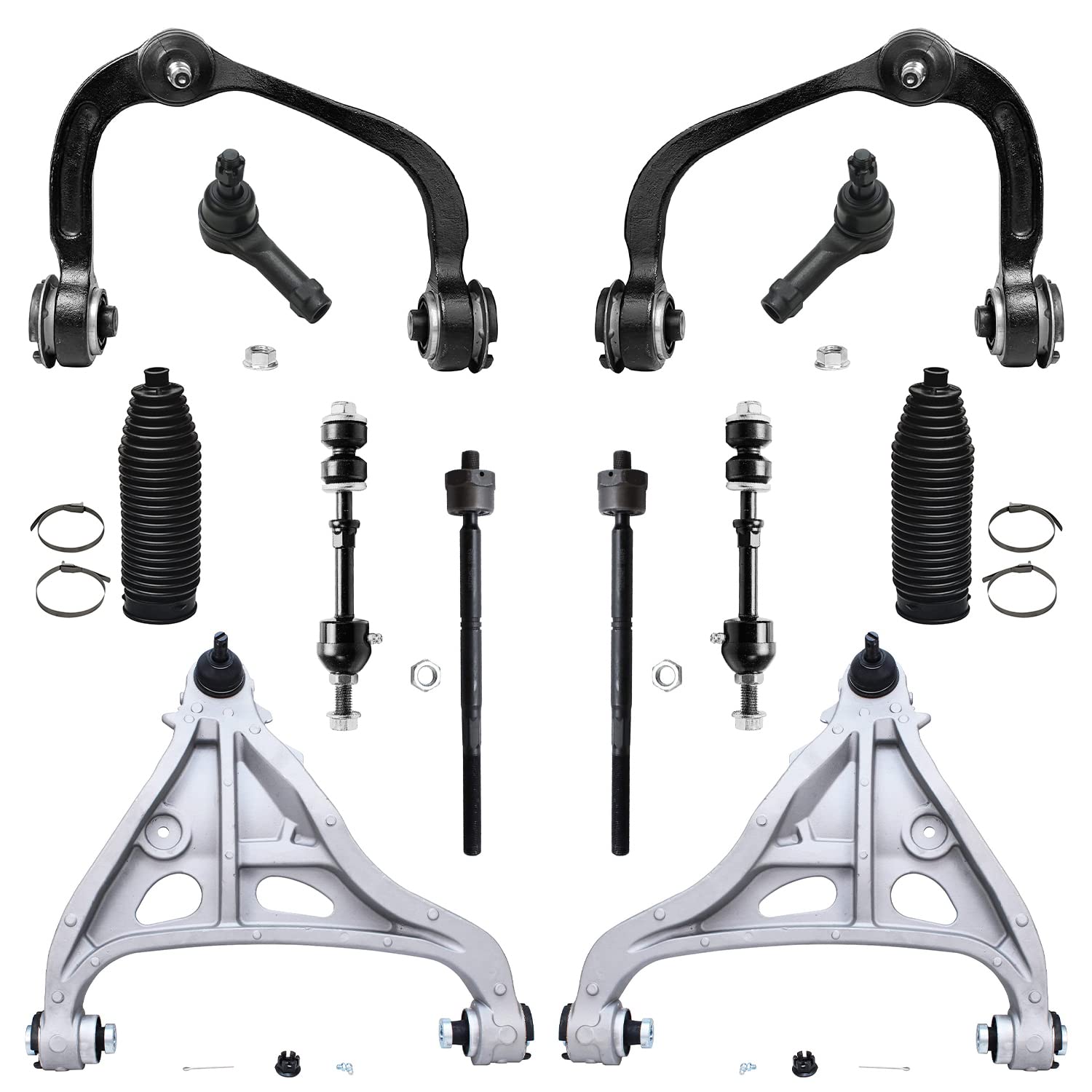 Detroit Axle - Front End 12pc Suspension Kit for 2WD 05-08 Ford F-150 Lincoln Mark LT [Base Payload] 4 Upper Lower Control Arms 2 Sway Bar Links 4 Tie Rods 2 Boots 2005 2006 2007 2008 Replacement