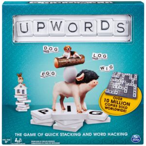 upwords, the game of quick stacking & word hacking with stackable letter tiles, 2022 edition | word games | board games for kids 8-12 | family games for ages 8+