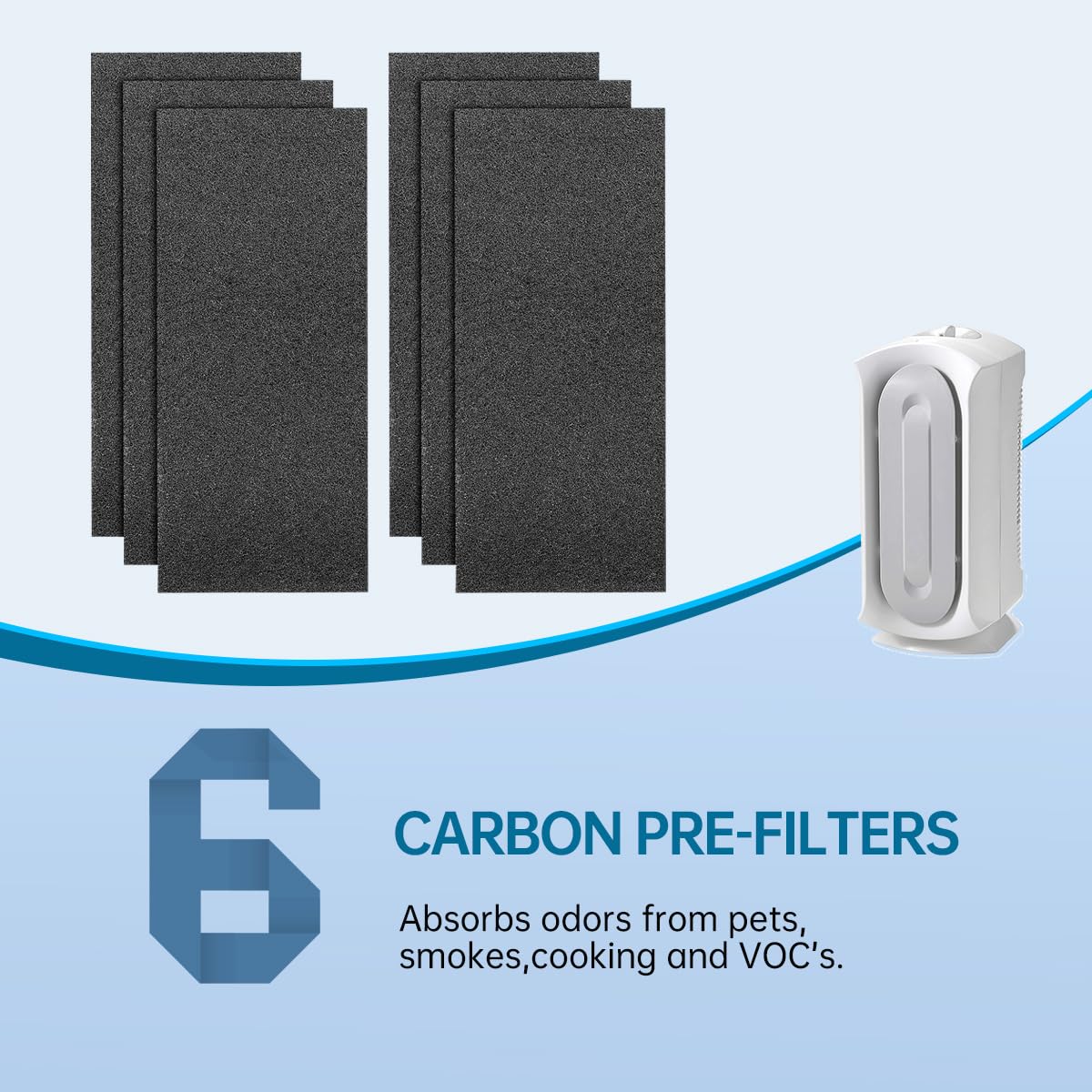 HB Charcoal Activated Carbon Replacement Pre Filters Compatible with HB 04383, 04384 and 04386,Heavy Duty Dense Carbon Filters 6 Packs