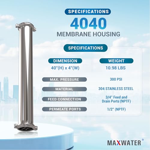 Max Water - Heavy Duty - Reverse Osmosis 4040 Membrane Housing - 4" x 40" good for industrial use - 4040 housing