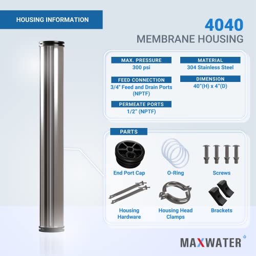 Max Water - Heavy Duty - Reverse Osmosis 4040 Membrane Housing - 4" x 40" good for industrial use - 4040 housing