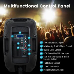 Costzon Portable 1600W 2-Way Powered PA Speaker System, Professional DJ Speakers with Active + Passive Loud Set, 2 Stands, Microphone, Bluetooth, USB/SD Card Input, FM Radio,Remote (2-Way)