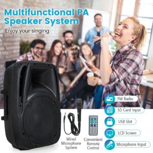 Costzon Portable 1600W 2-Way Powered PA Speaker System, Professional DJ Speakers with Active + Passive Loud Set, 2 Stands, Microphone, Bluetooth, USB/SD Card Input, FM Radio,Remote (2-Way)