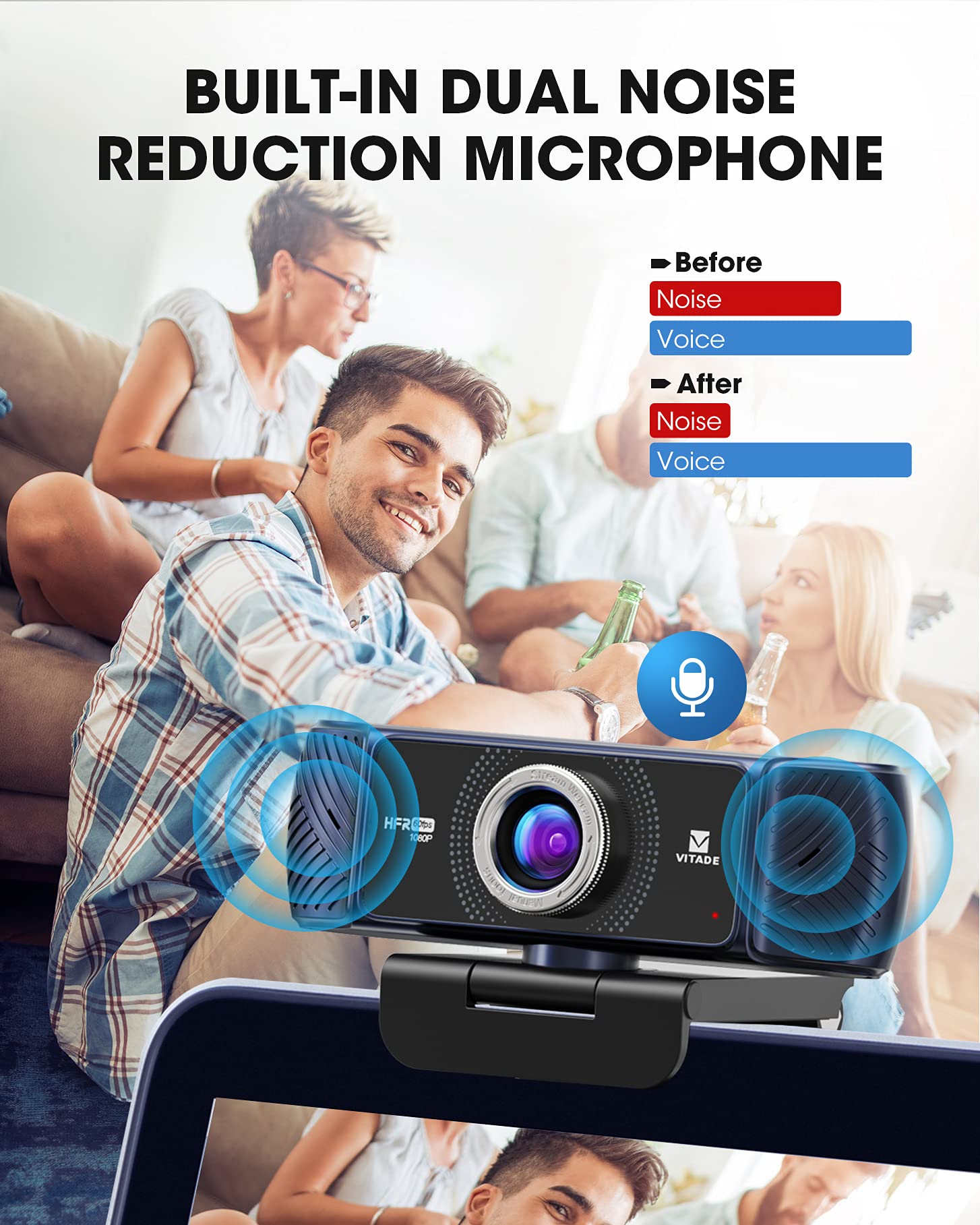 VITADE Webcam 1080P 60fps with Microphone for Streaming, 682H Pro HD USB Computer Web Camera Video Cam for Gaming Conferencing Mac Windows Desktop PC Laptop Xbox Skype OBS Twitch YouTube Xsplit