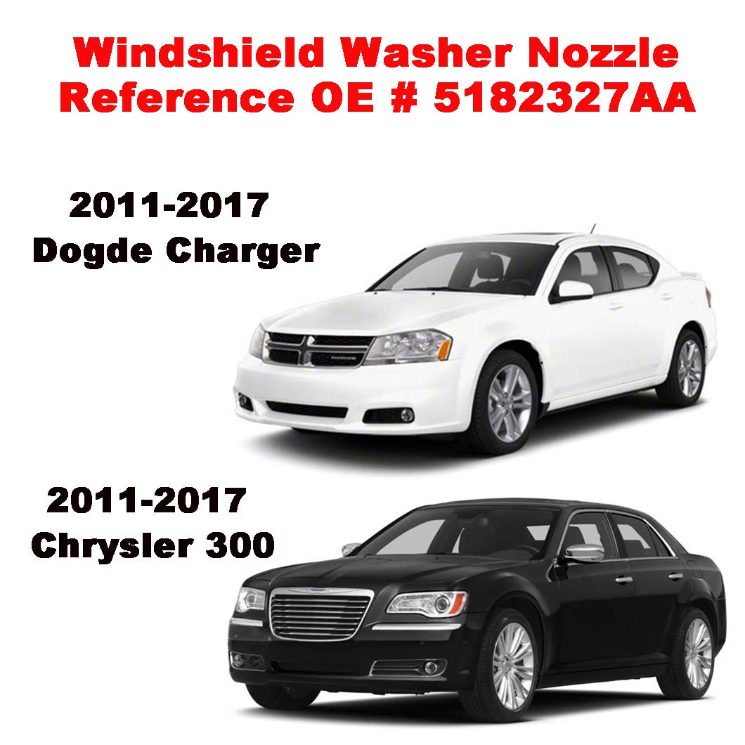 ZHParty 2 Pcs Front Windshield Washer Nozzle Spray 5182327AA, Fits for 2011-2017 Dodge Challenger, Charger, Chrysler 300, 2013-2015 for Dodge Dart - Replaces OEM# 68024312AB, 68081370AB